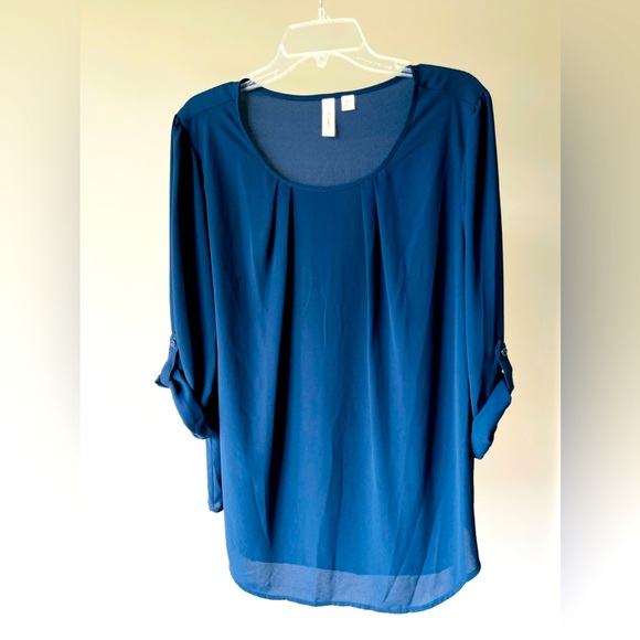 Tacera | Tops | Tacera Semi Sheer Blouse Full34 Sleeve Xl Navy Blue ...